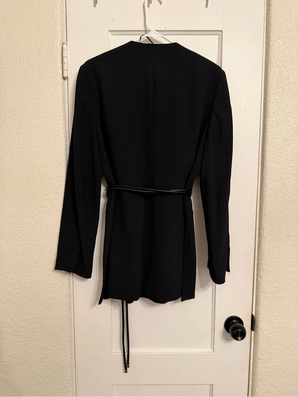 Zara | Jackets & Coats | Zara Black Longline Wrap Blazer With Slim Belt ...